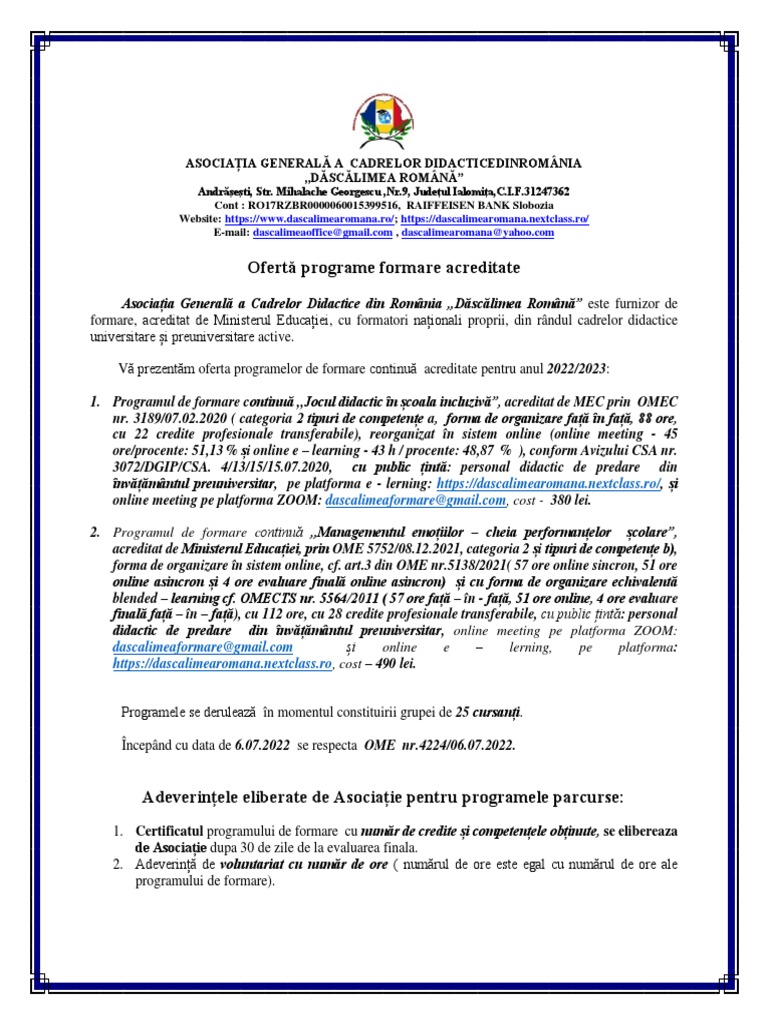 Oferta Programe Formare Continua 2022-2023 | PDF