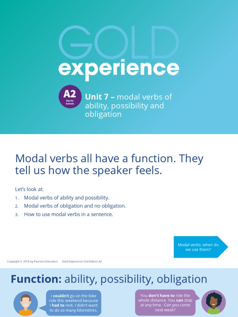 Unit 7 - Modal Verbs Of: Ability, Possibility and Obligation | PDF ...