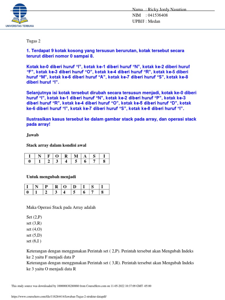 Jawaban Tugas 2 Struktur Data PDF | PDF | Metode & Bahan Ajar