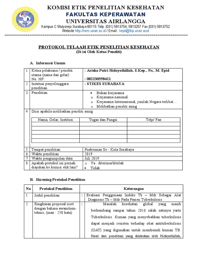 Protokol Uji Etik Revisi | PDF