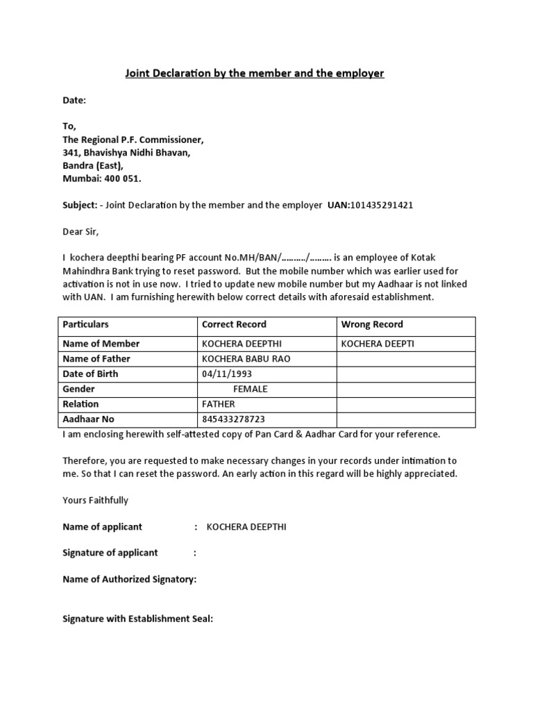 Joint Declaration Format - New | PDF