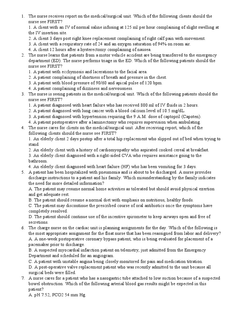 NCLEX Exam 2 Prioritization Questions | PDF | Heart | Myocardial Infarction