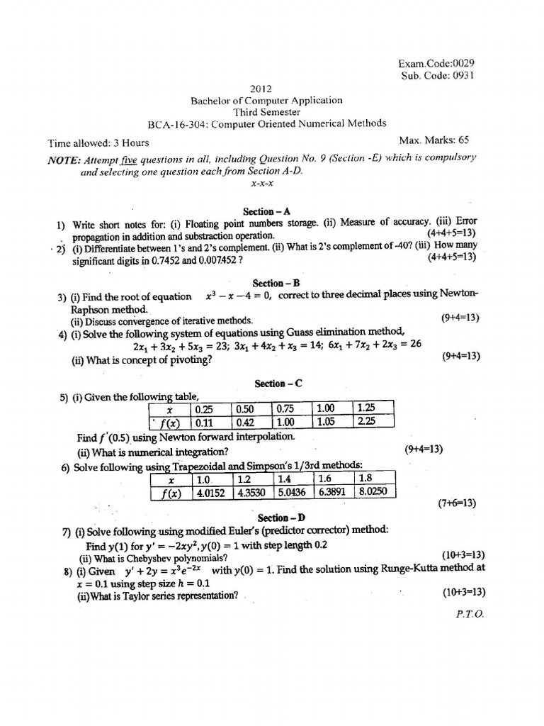 BCA - 3rd Sem - BCA-16-304-Computer Oriented Numerical Methods - Feb 2022 | PDF