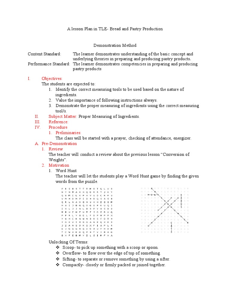 Lesson Plan: Measuring Ingredients in TLE | PDF | Lesson Plan | Learning