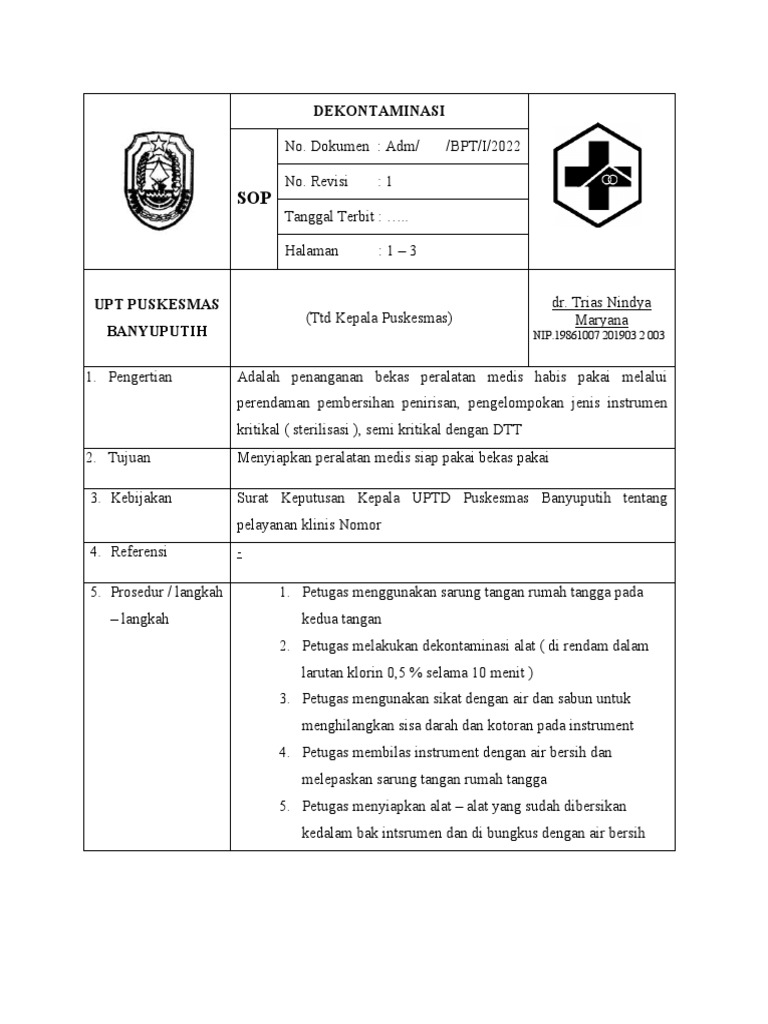Dekontaminasi Sop | PDF