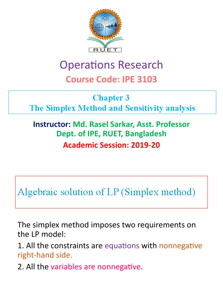 Chapter 3 The Simplex Method and Sensitivity Analysis | PDF | Mathematical Optimization ...