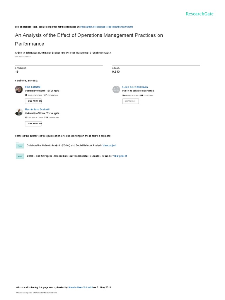 Chapter #5 An Analysis of The Effect of Operations Management Practices On Performance | PDF ...