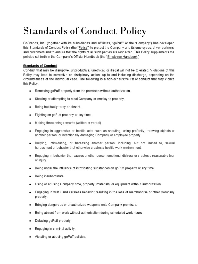 Standards of Conduct Policy | PDF | At Will Employment | Applied Ethics