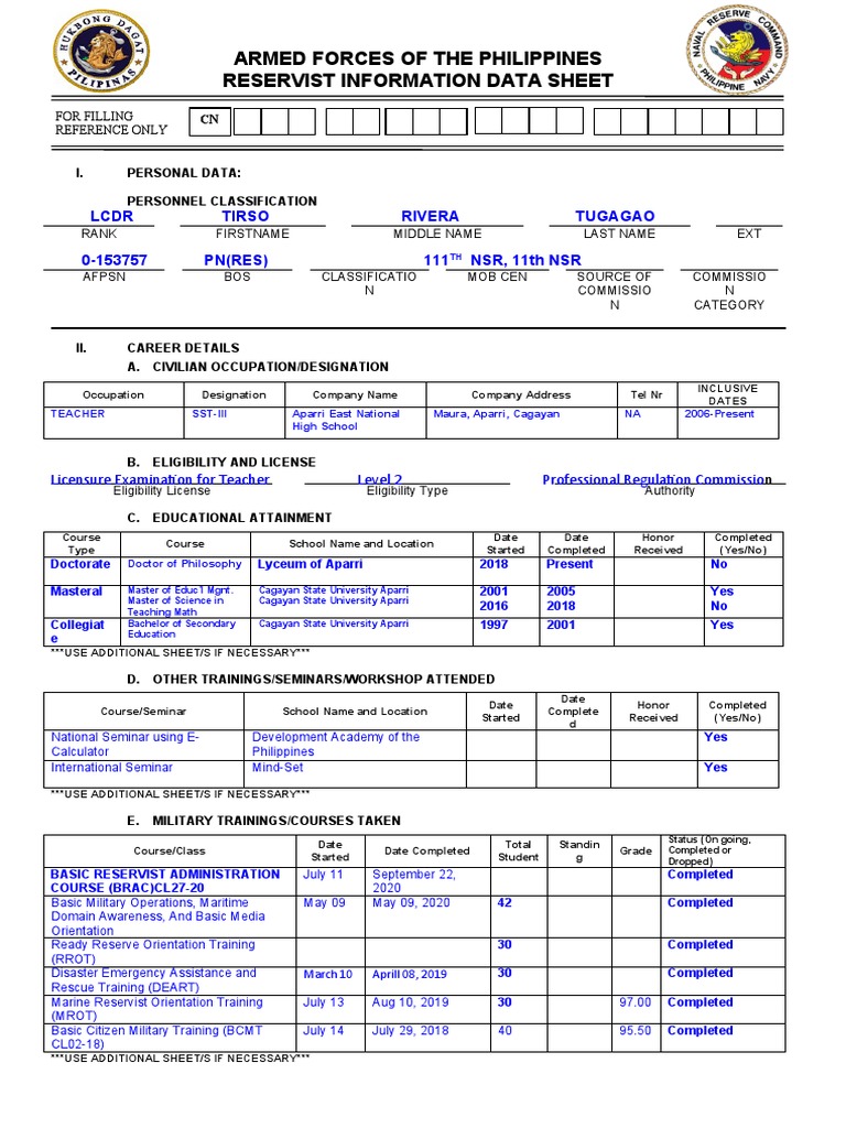 Profile of Lieutenant Commander Tirso Rivera: A Career Summary of an ...