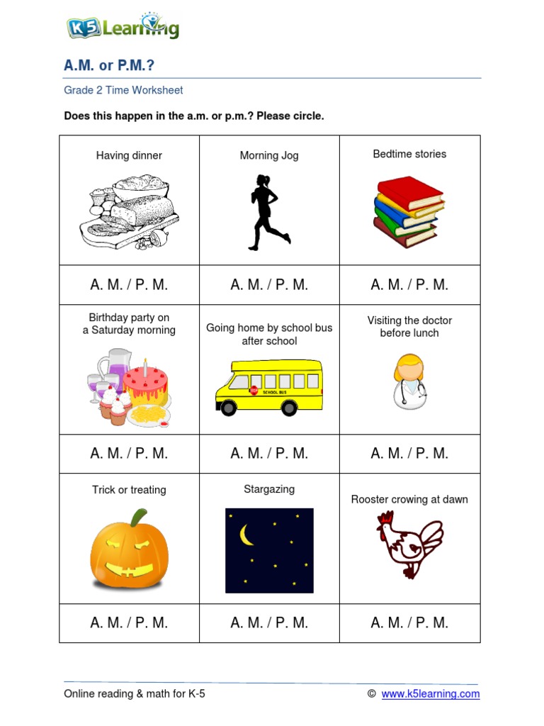 Grade 2 Time Am PM Matching B | PDF