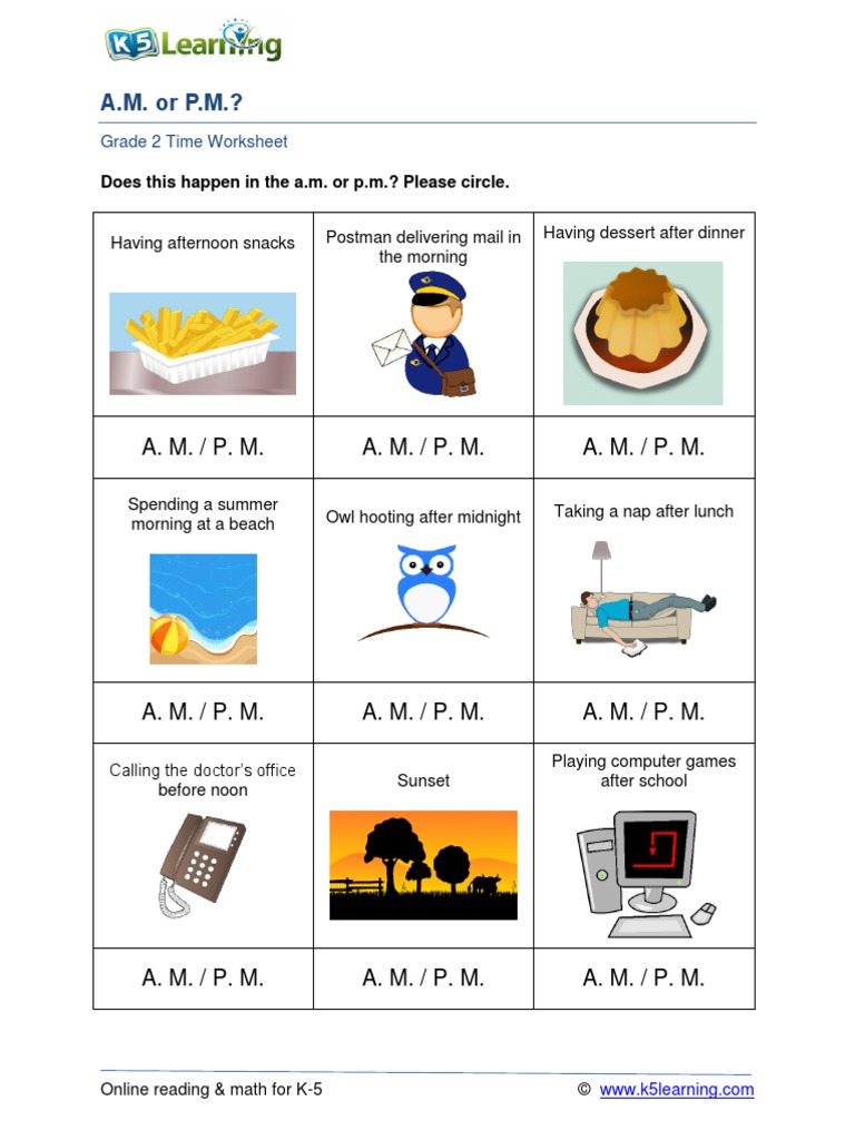 Grade 2 Time Am PM Matching C | PDF