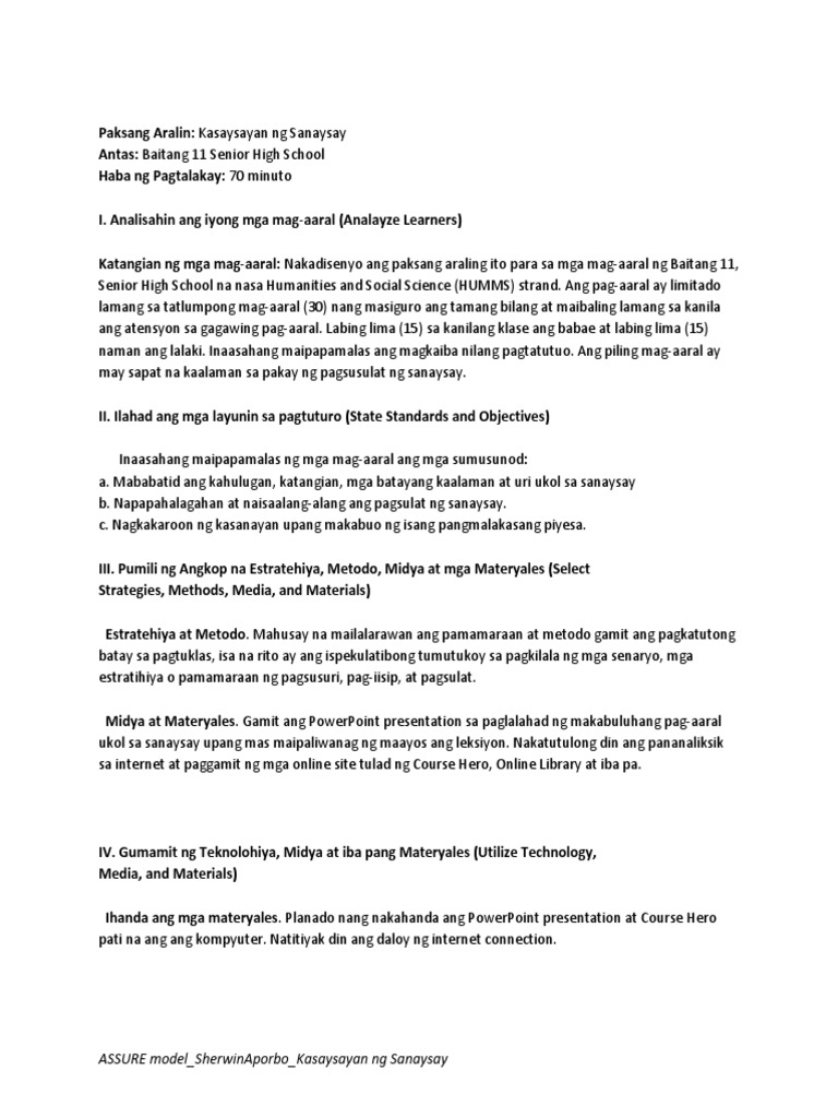 Assure Model - Kasaysayan NG Sanaysay | PDF