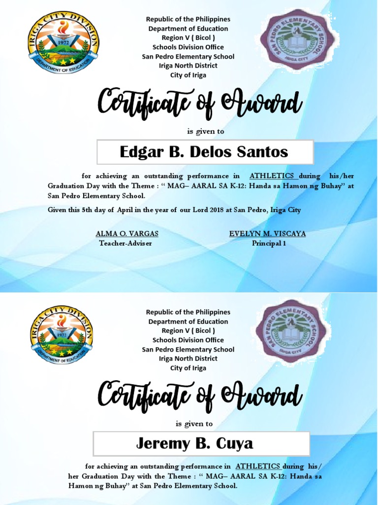 Certificate of Award for Students 2018 | PDF | Philippines