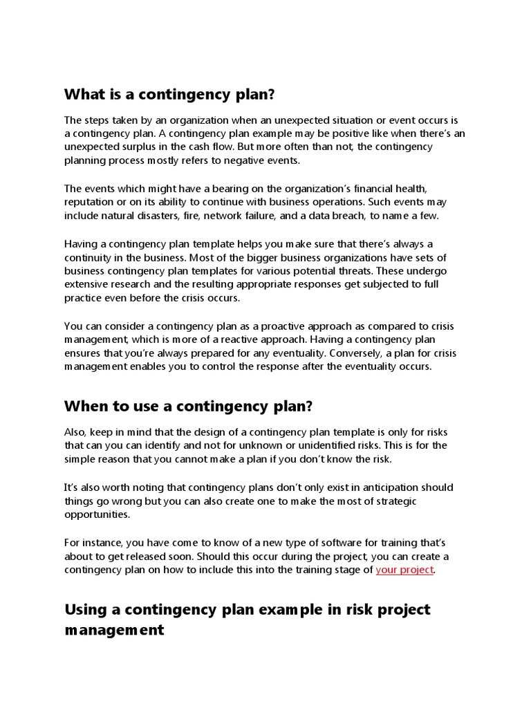 What , why, and how is a contingency plan | PDF | Risk | Risk Management