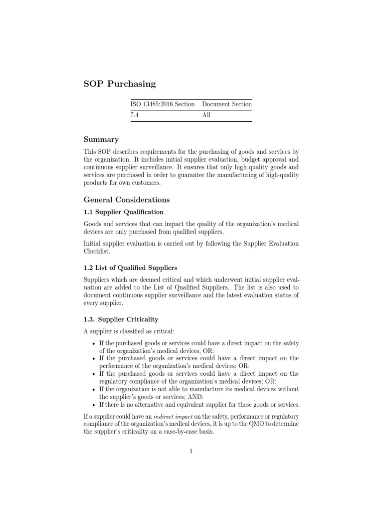 ISO 13485 Purchasing | Download Free PDF | Audit | Medical Device