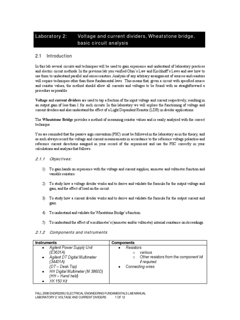 ENGR2200 Lab Manual Lab2 | PDF | Electrical Network | Resistor