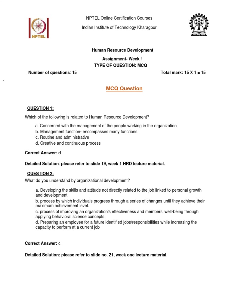 MCQ Question | PDF | Human Resources | Behavior Modification