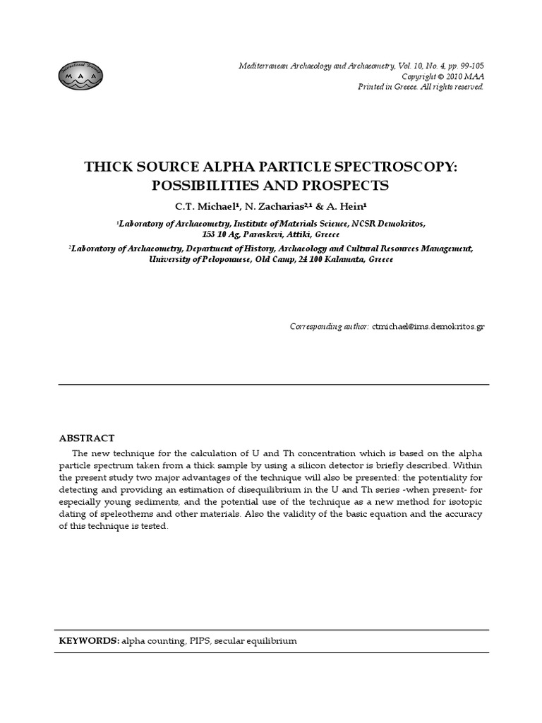 Thick Source Alpha Particle Spectros | PDF | Chemistry | Physical Sciences