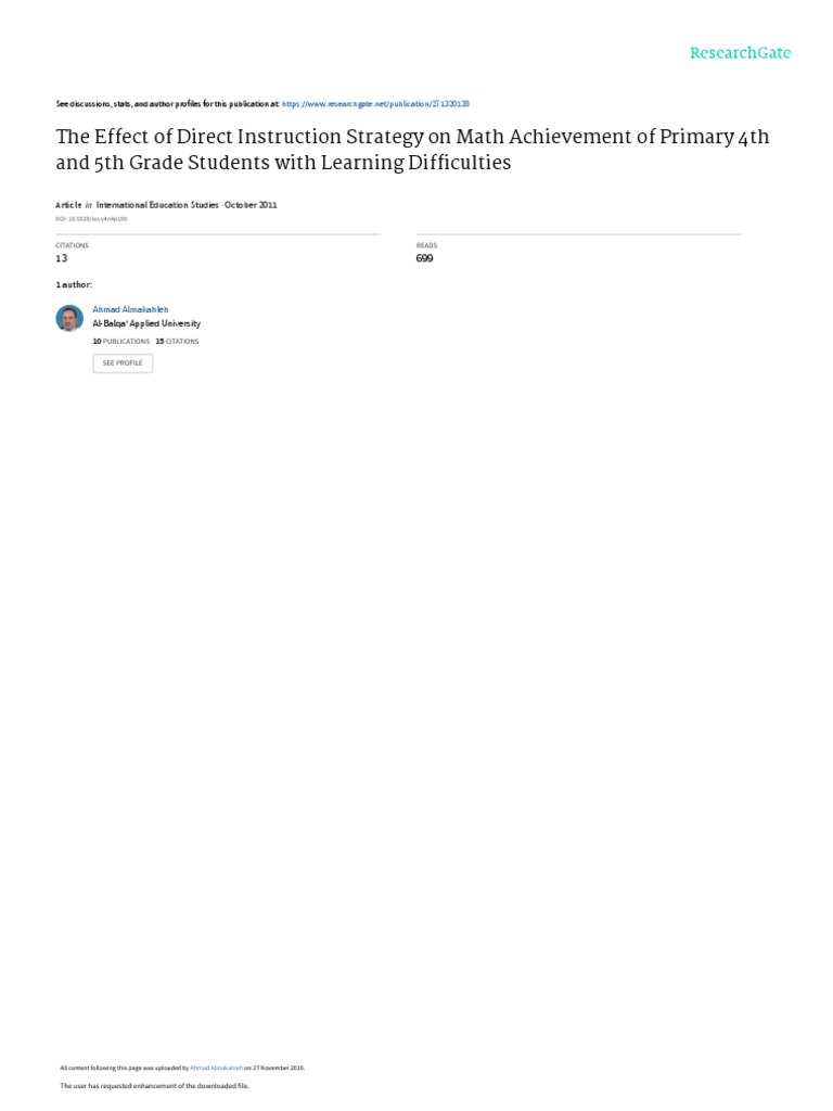 The Effect of Direct Instruction Strategy On Math Achievement | PDF ...