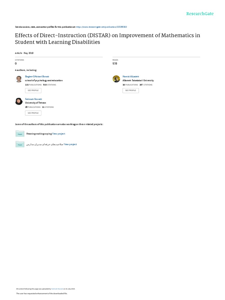 Effects of Direct-Instruction (DISTAR) On Improvement of Mathematics in ...