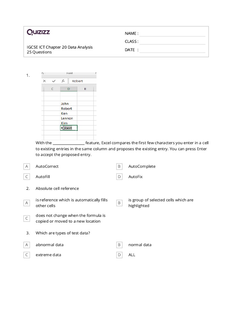 IGCSE ICT Data Analysis Quiz | PDF | Spreadsheet | Microsoft Excel