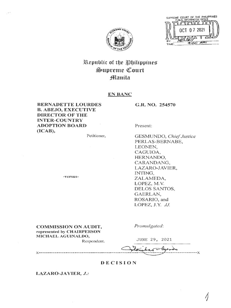 Bernadette Lourdes B. Abejo, Executive Director of The Inter-Country Adoption Board (ICAB) vs ...