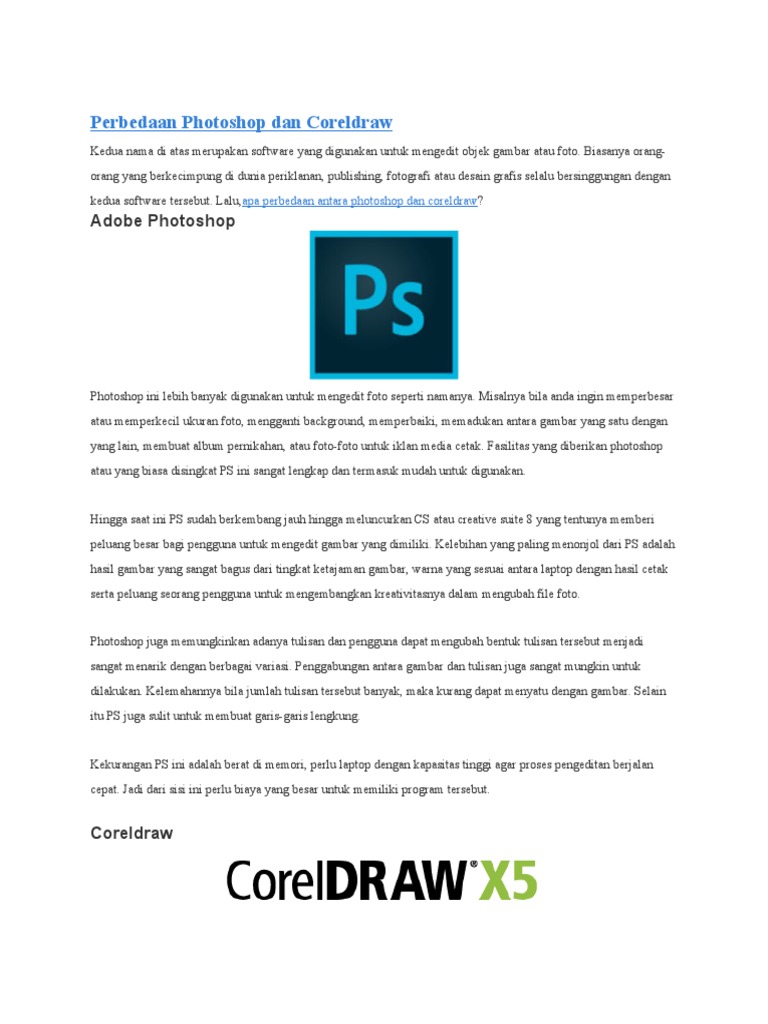 Perbedaan Photoshop Dan Coreldraw | PDF Perbedaan Photoshop Dan Coreldraw | PDF