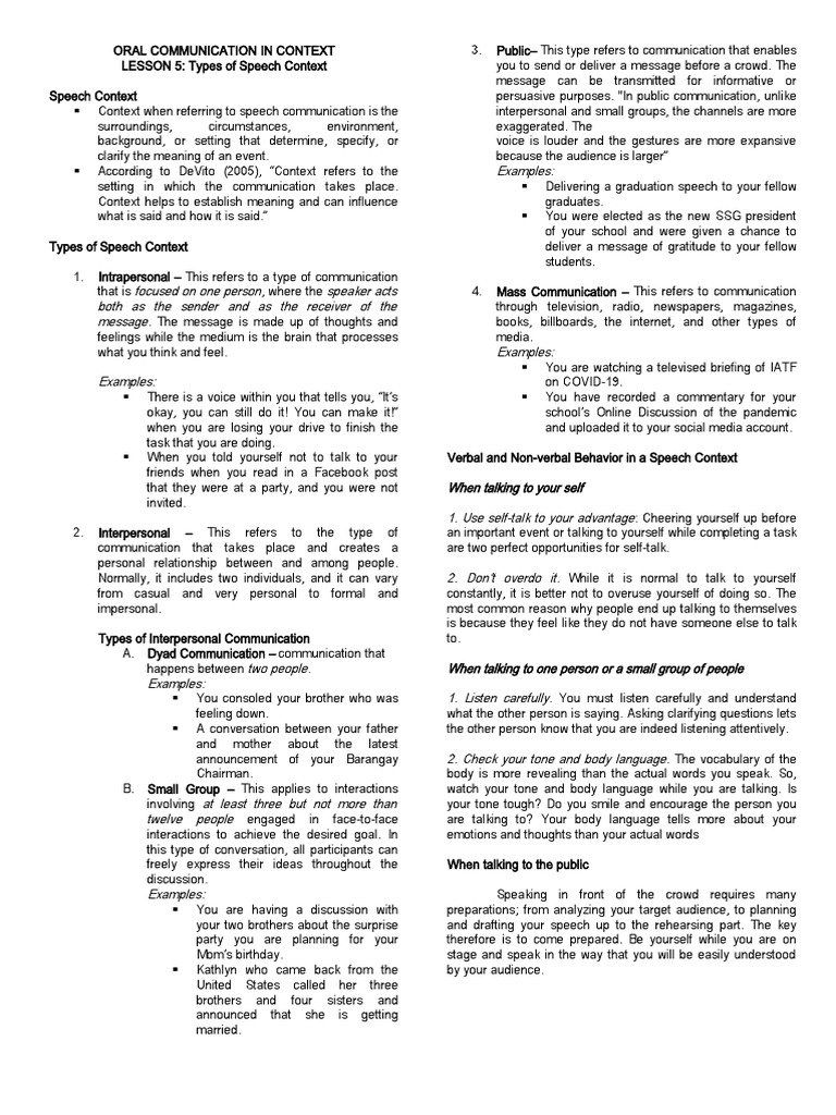 Types of Speech Context Explained | PDF | Communication | Body Language