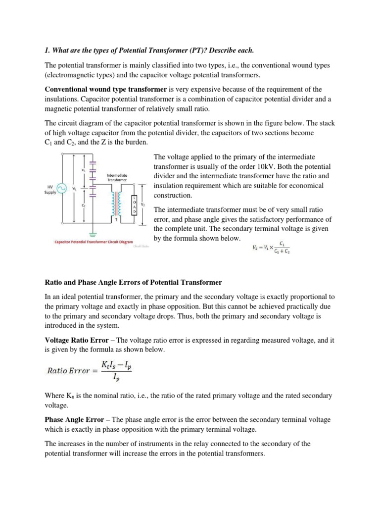 What Are The Types of Potential Transformer (PT) ? Describe Each | PDF ...