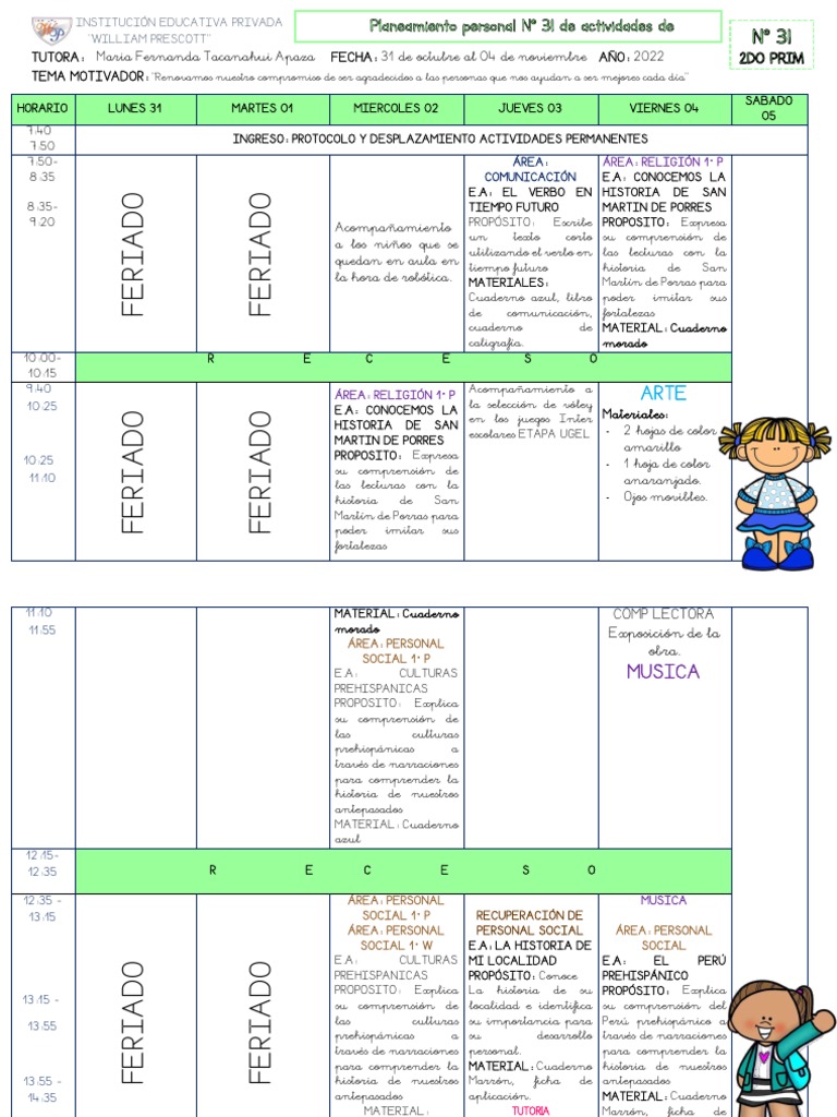 Planteamiento PERSONAL Segundo Grado 31 | PDF