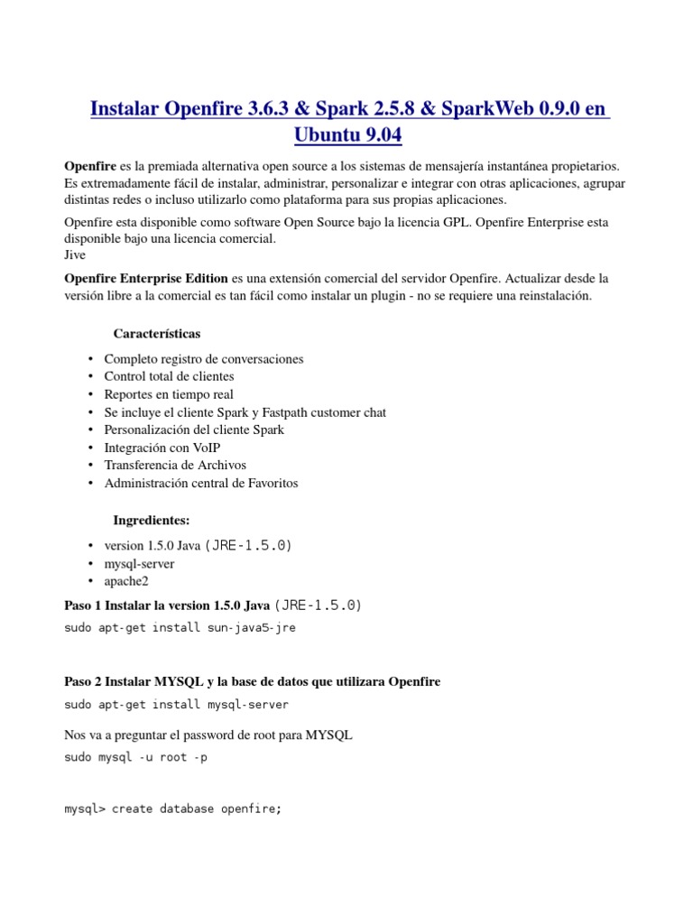 Instalacion Openfire y Sparkweb | PDF | Servidor web | Internet y web