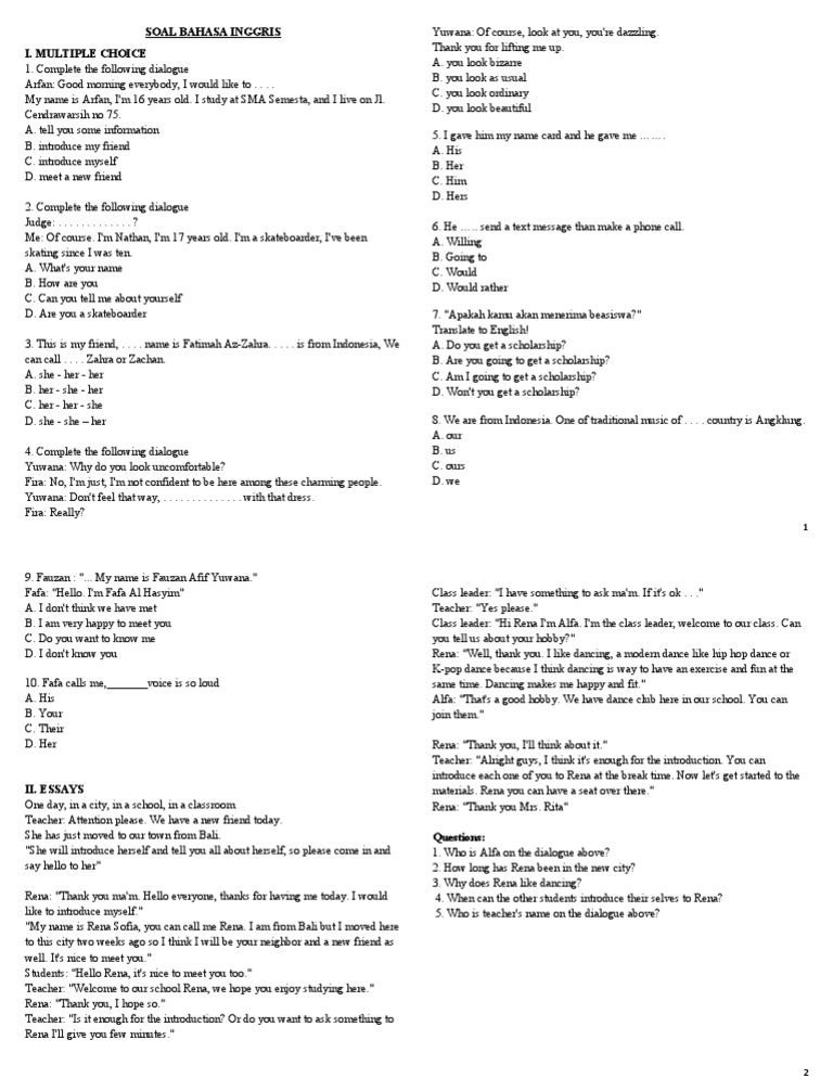 CONTOH Soal Bahasa Inggris SMA | PDF