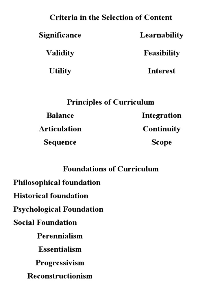 Criteria in The Selection of Content | PDF