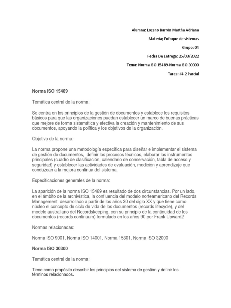 Normas ISO 15489 y 30300 | PDF | Organización internacional para la ...