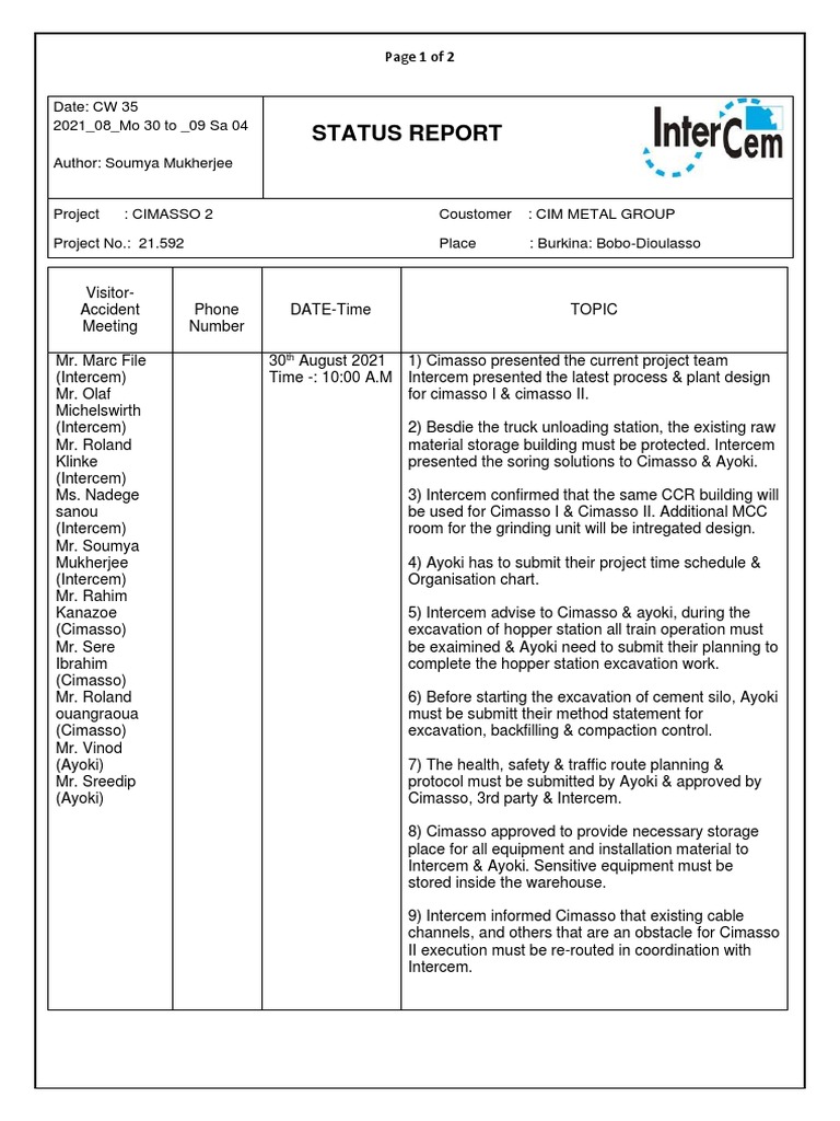 Weekly Report N 05 - CW35 | PDF