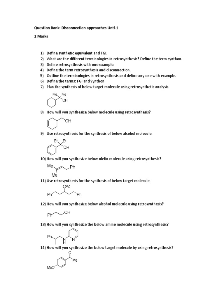QB - Unit 1 - Introduction of Disconnection | PDF | Organic Synthesis ...
