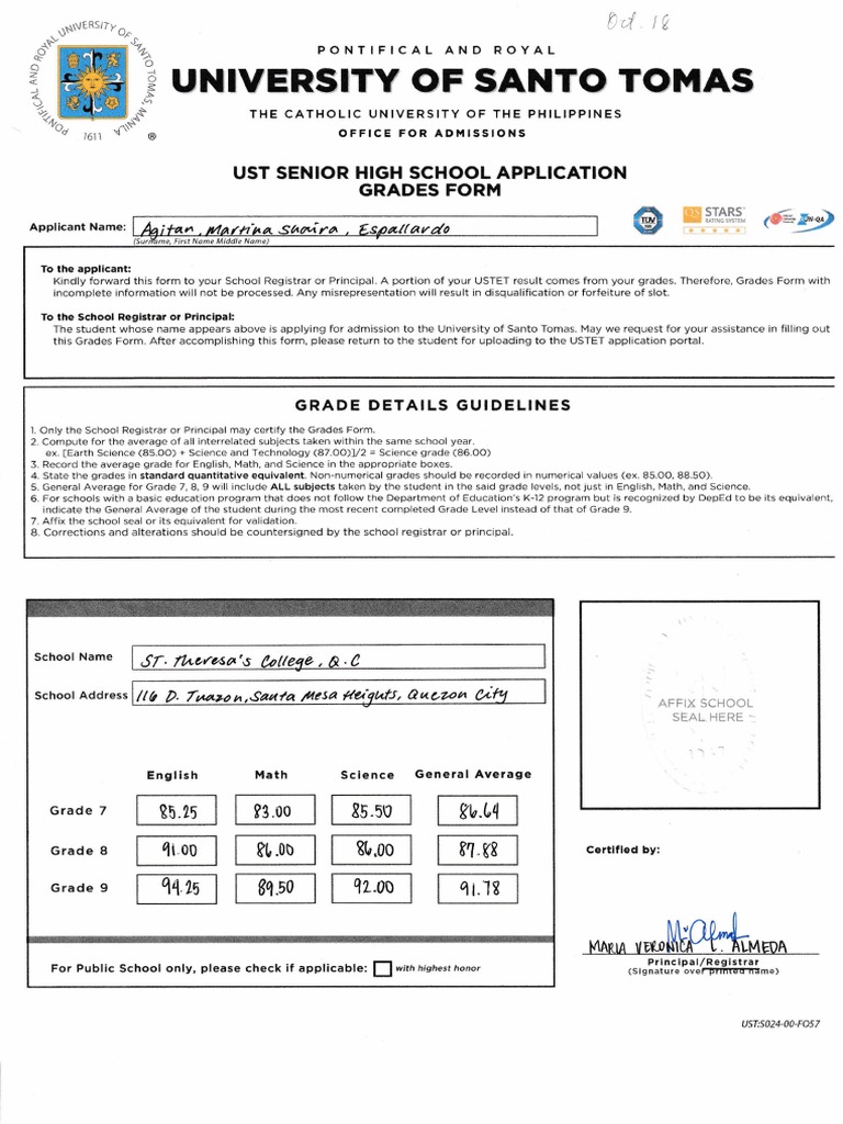 Agitan, Martina Shaira - Application Grades Form - 20221026 - 0001 | PDF | Science