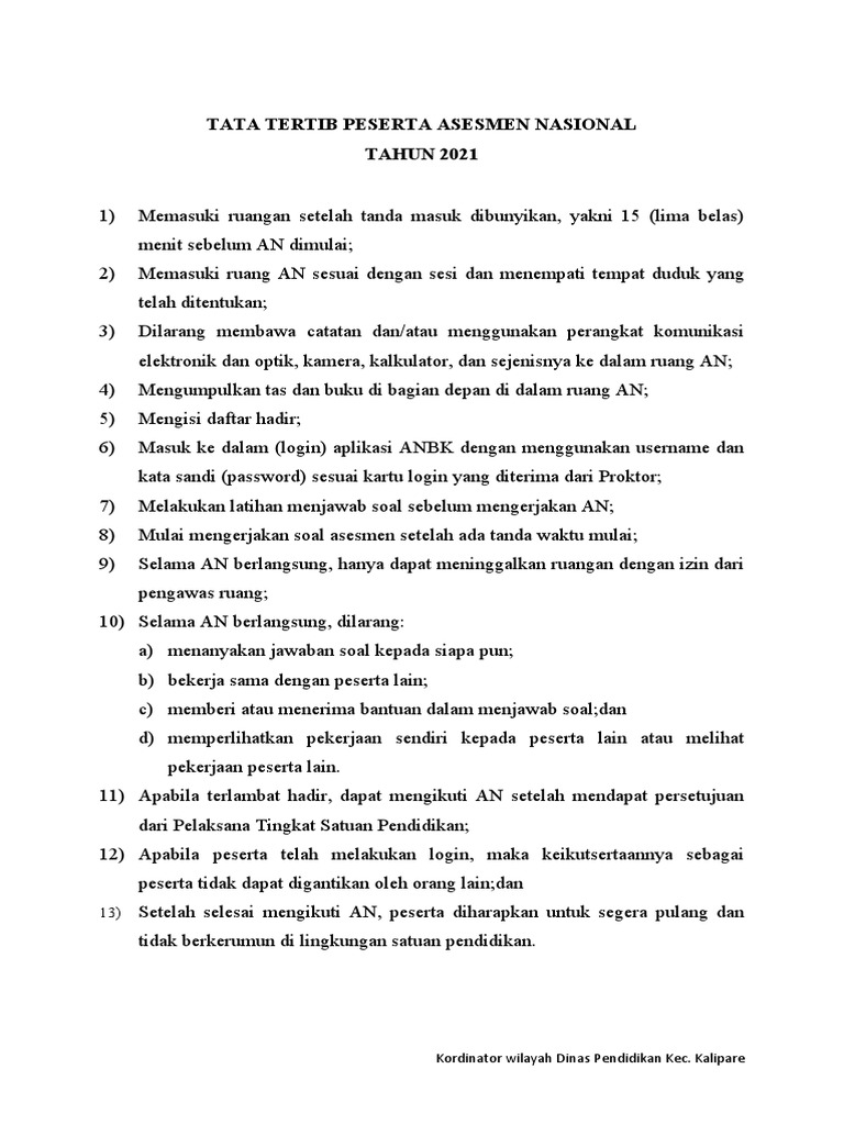 Tata Tertib Pengawas Proktor Teknisi Dan Peserta | PDF