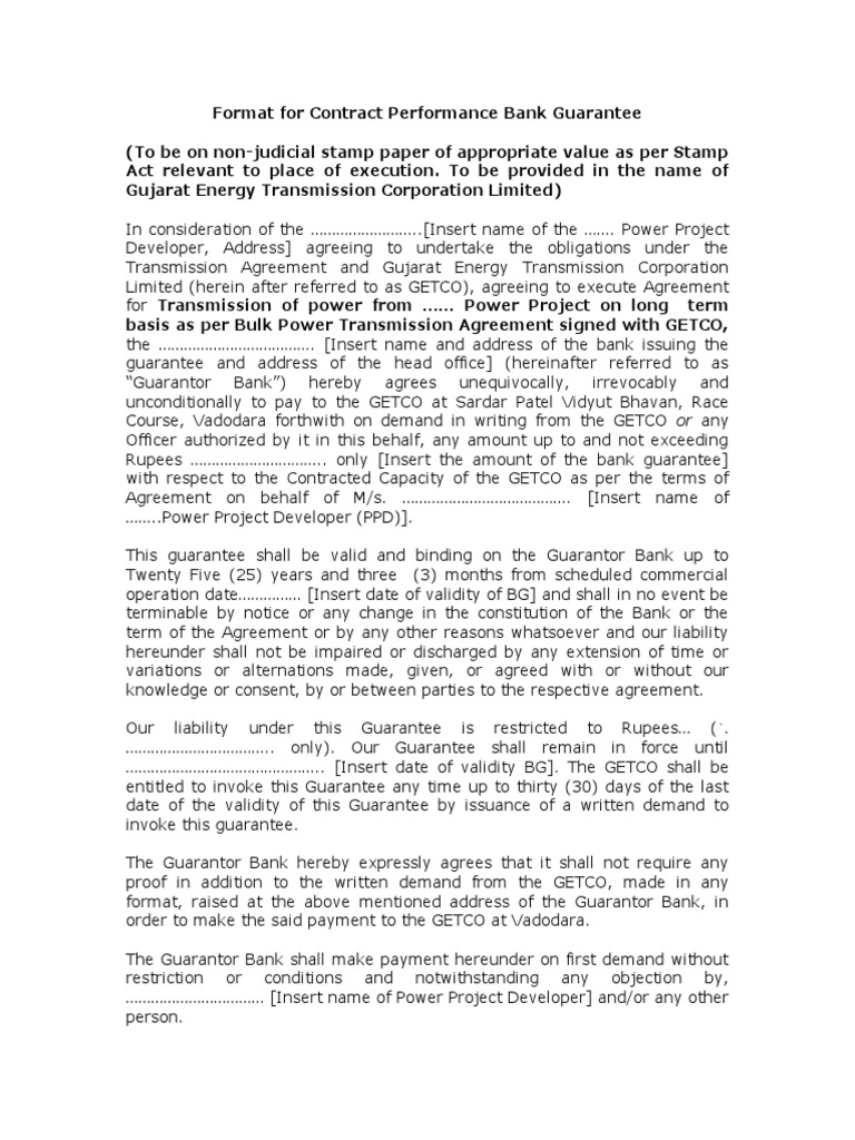 Performance Bank Guarantee Format | PDF | Guarantee | Justice
