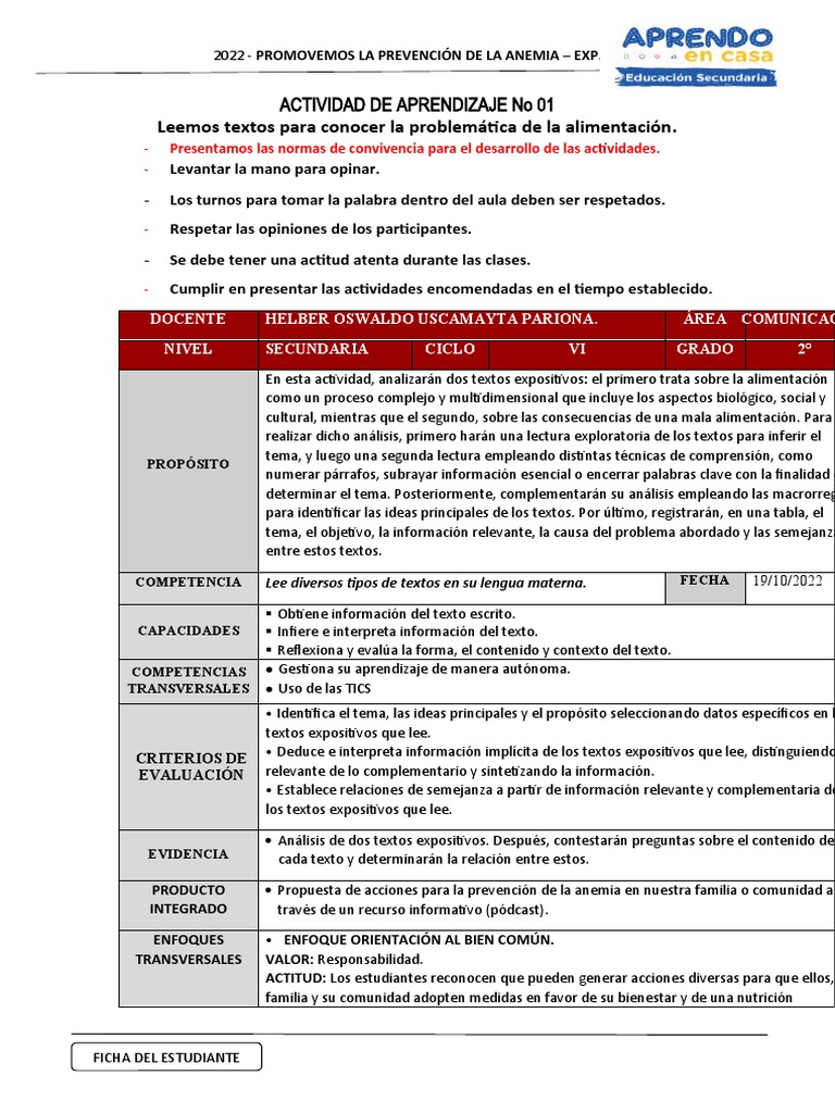 Actividad de Aprendizaje 01 - Exp 7 | PDF | Anemia | Alimentos Actividad de Aprendizaje 01 - Exp 7 | PDF | Anemia | Alimentos