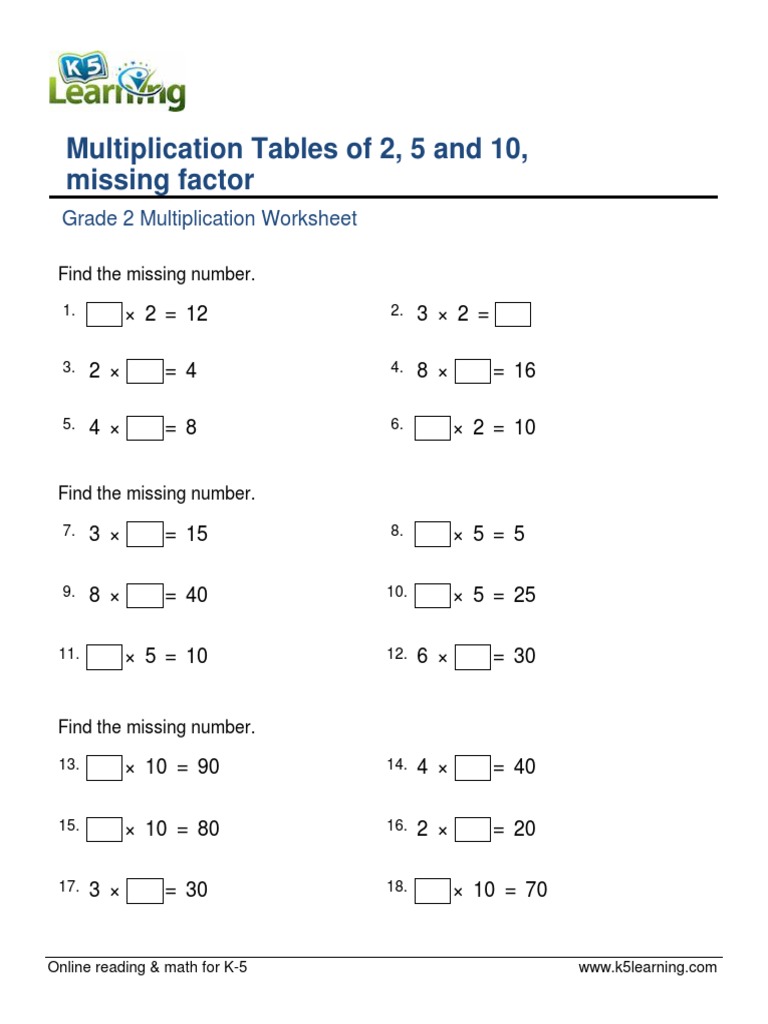 Grade 2 Missing Factors Worksheet | PDF | Teaching Methods & Materials