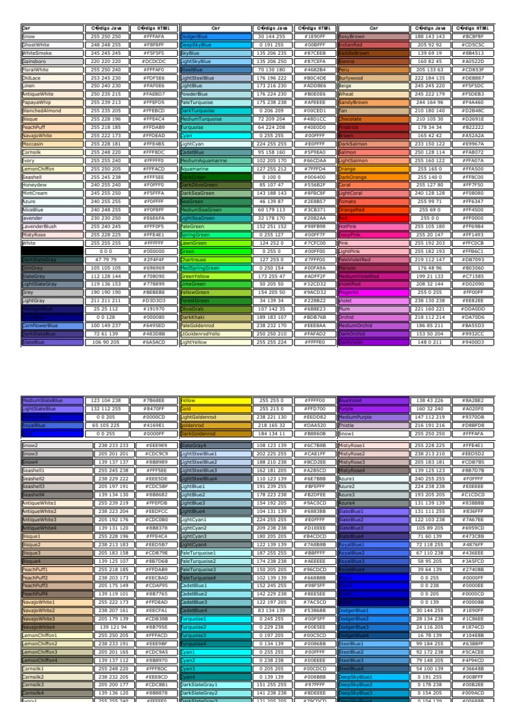 Tabela de Cor Hexadecimal e RGB | Download grátis PDF | Game Theory ...