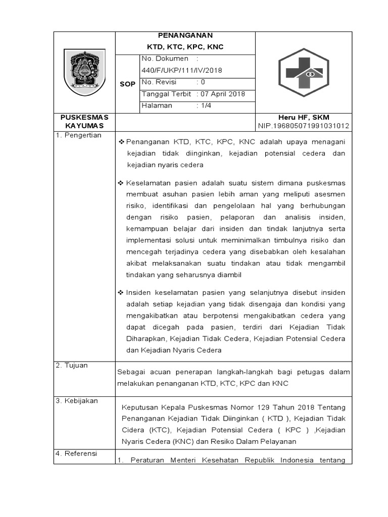 9.1.1 Ep 6 Kayumas .Sop Penanganan KTD, KTC, KPC, KNC | PDF