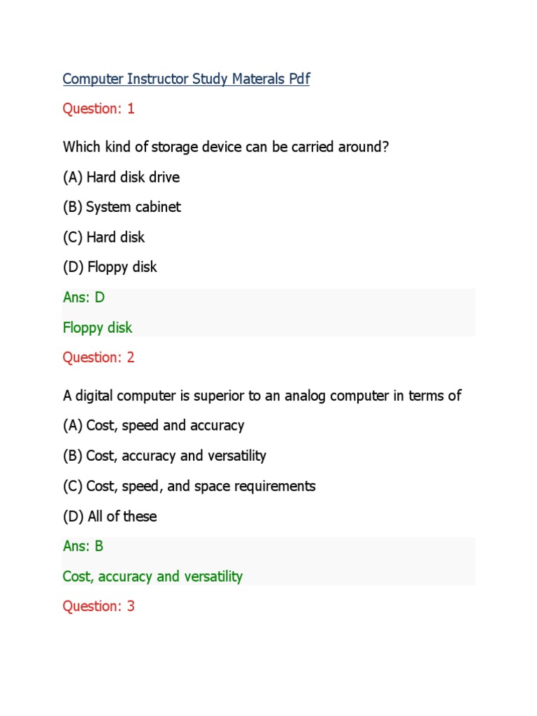 TRB Computer Instructor Study Materials | PDF | Computers