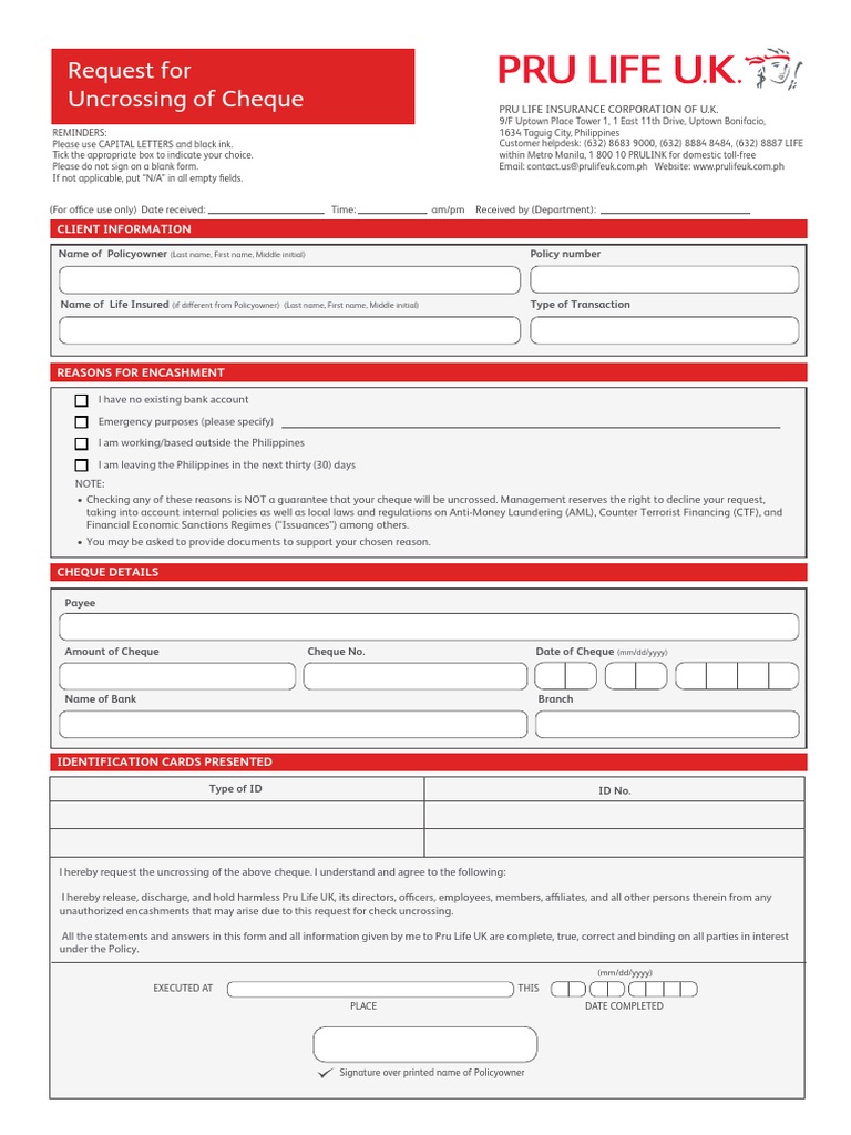 04 Request For Uncrossing Cheque Form 2022 FILLABLE | Download Free PDF | Cheque | Banks