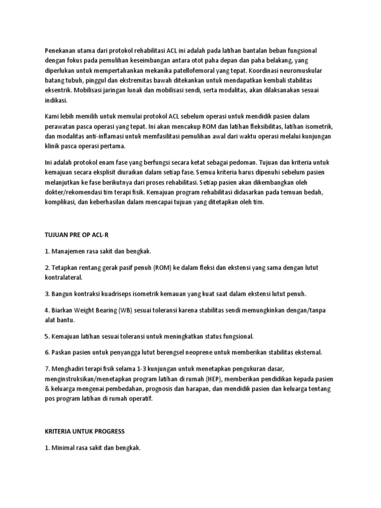 Post Op Acl Recontruction | PDF | Kesehatan Holistik