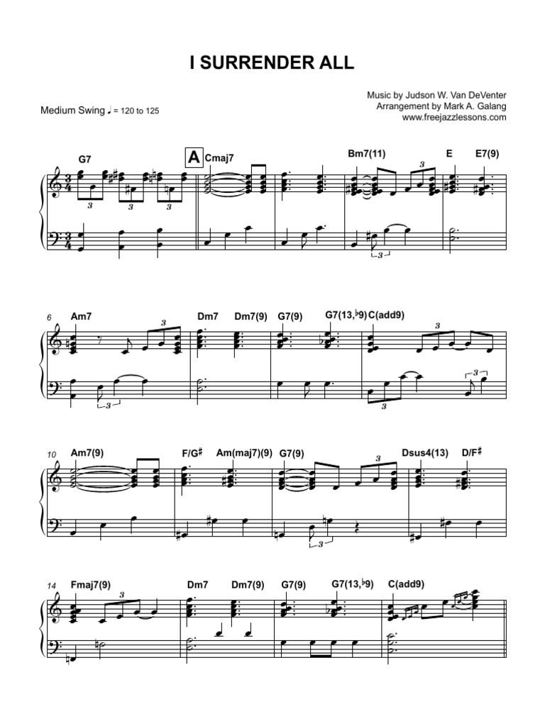 Gospel Jazz Piano I Surrender All Arrangement Full Score 1 | PDF