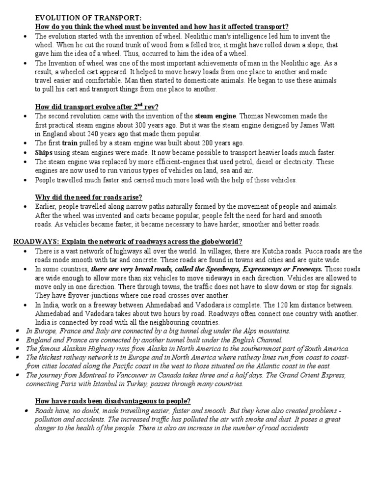 Evolution of Transport Notes | PDF | Wheel | Transport