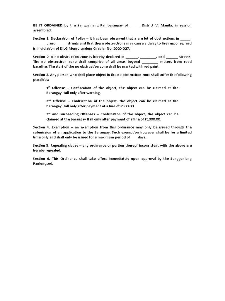 Barangay Ordinance Template | PDF