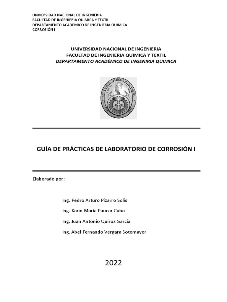 Guia de Practicas de Laboratorio Corrosion 2022-2 - 221001 - 162857 | PDF